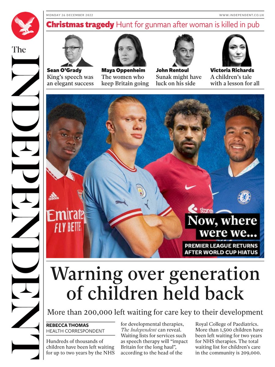 Independent Front Page 26th of December 2022 - Tomorrow's Papers Today!