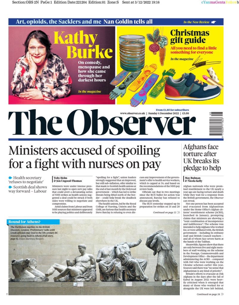 Observer Front Page 4th of December 2022 - Tomorrow's Papers Today!