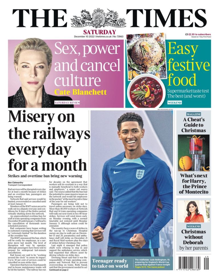 Times Front Page 10th of December 2022 - Tomorrow's Papers Today!
