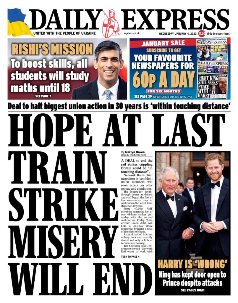 Daily Express Front Page 4th of January 2023 - Tomorrow's Papers Today!