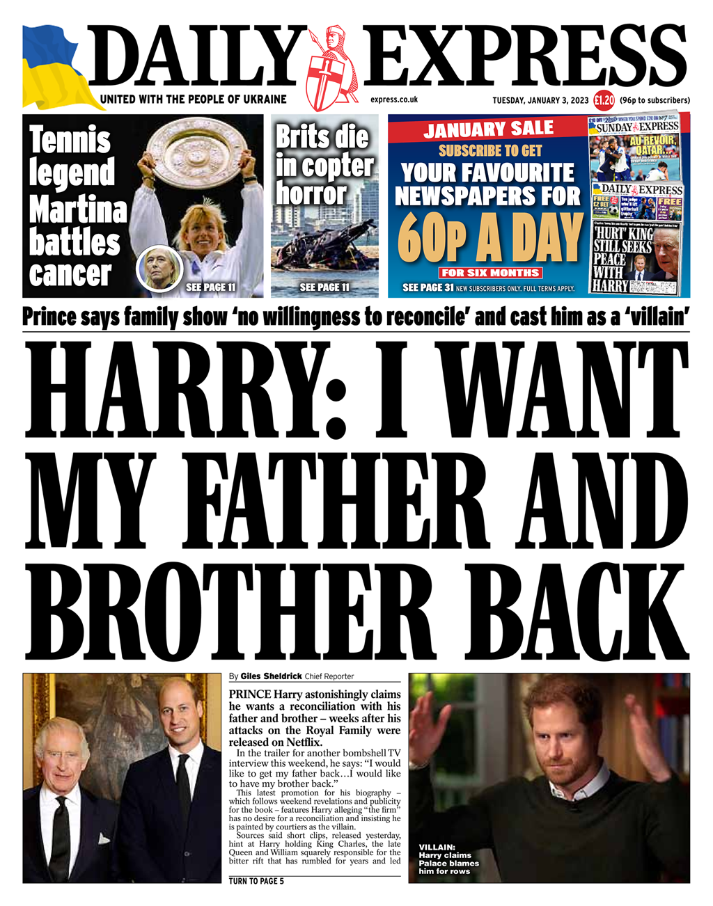 Daily Express Front Page 3rd of January 2023 - Tomorrow's Papers Today!