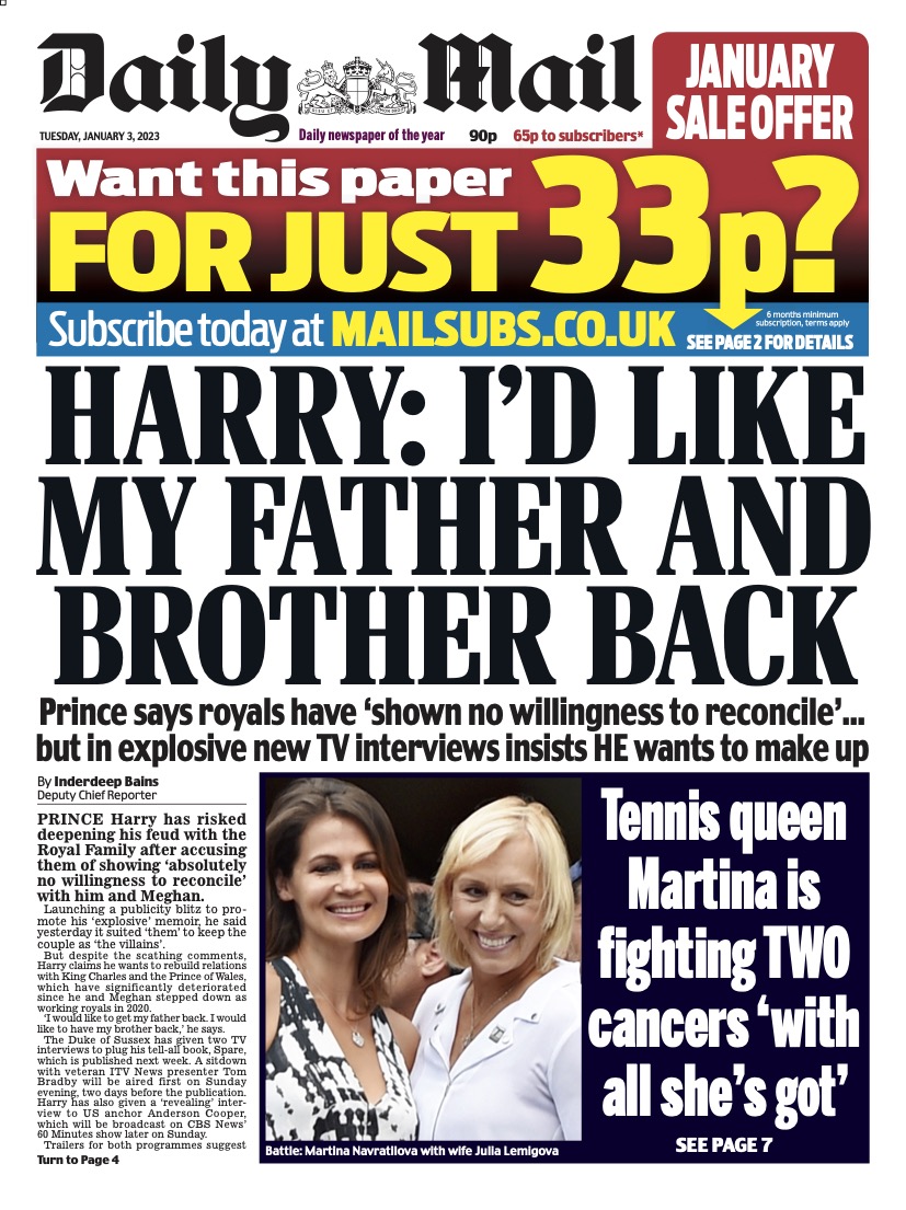Daily Mail Front Page 3rd of January 2023 - Tomorrow's Papers Today!