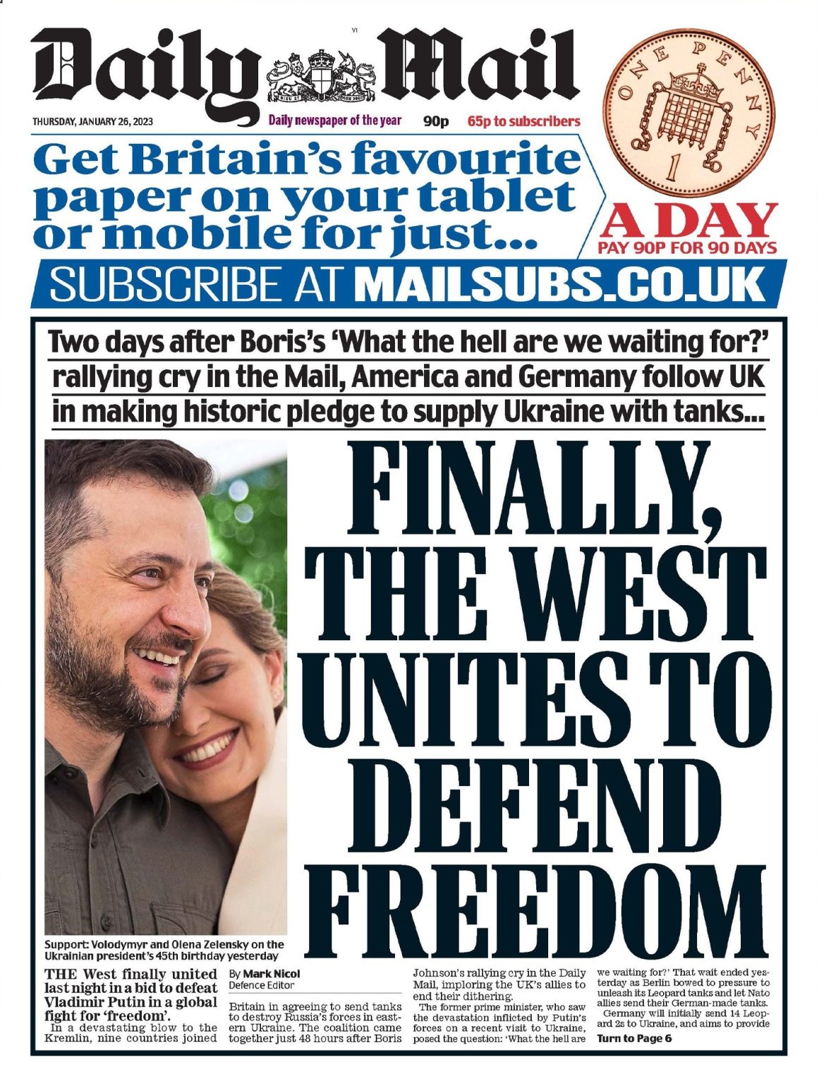 Daily Mail Front Page 26th of January 2023 - Tomorrow's Papers Today!