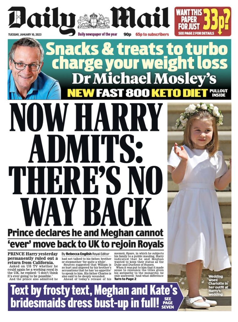 Daily Mail Front Page 10th of January 2023 - Tomorrow's Papers Today!