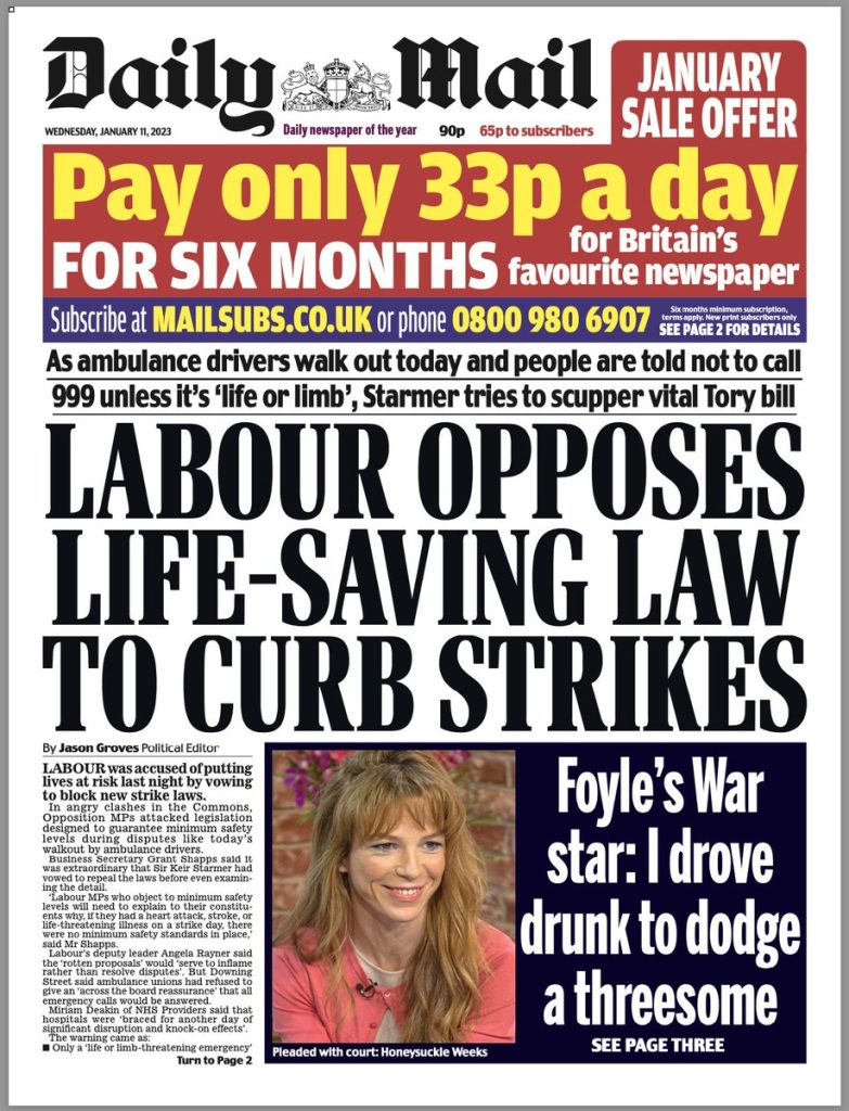 Daily Mail Front Page 11th of January 2023 - Tomorrow's Papers Today!