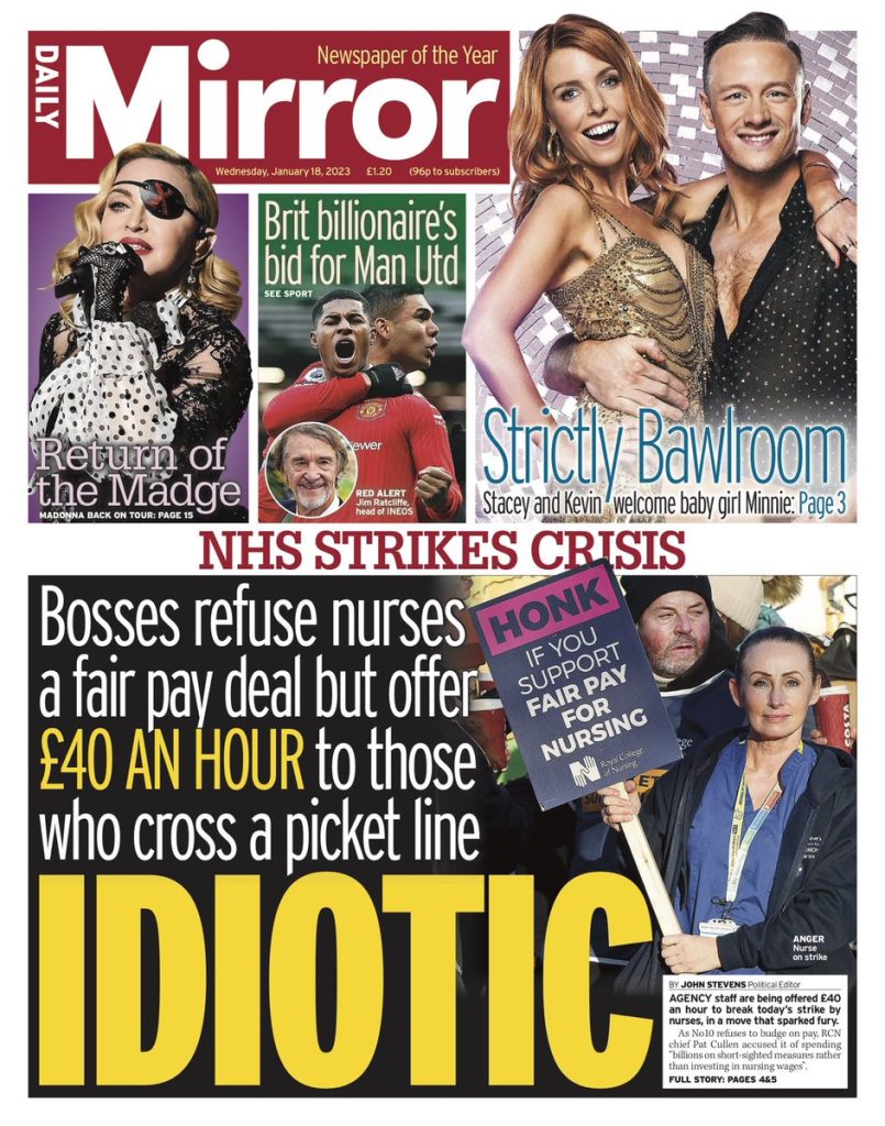 Daily Mirror Front Page 18th of January 2023 - Tomorrow's Papers Today!