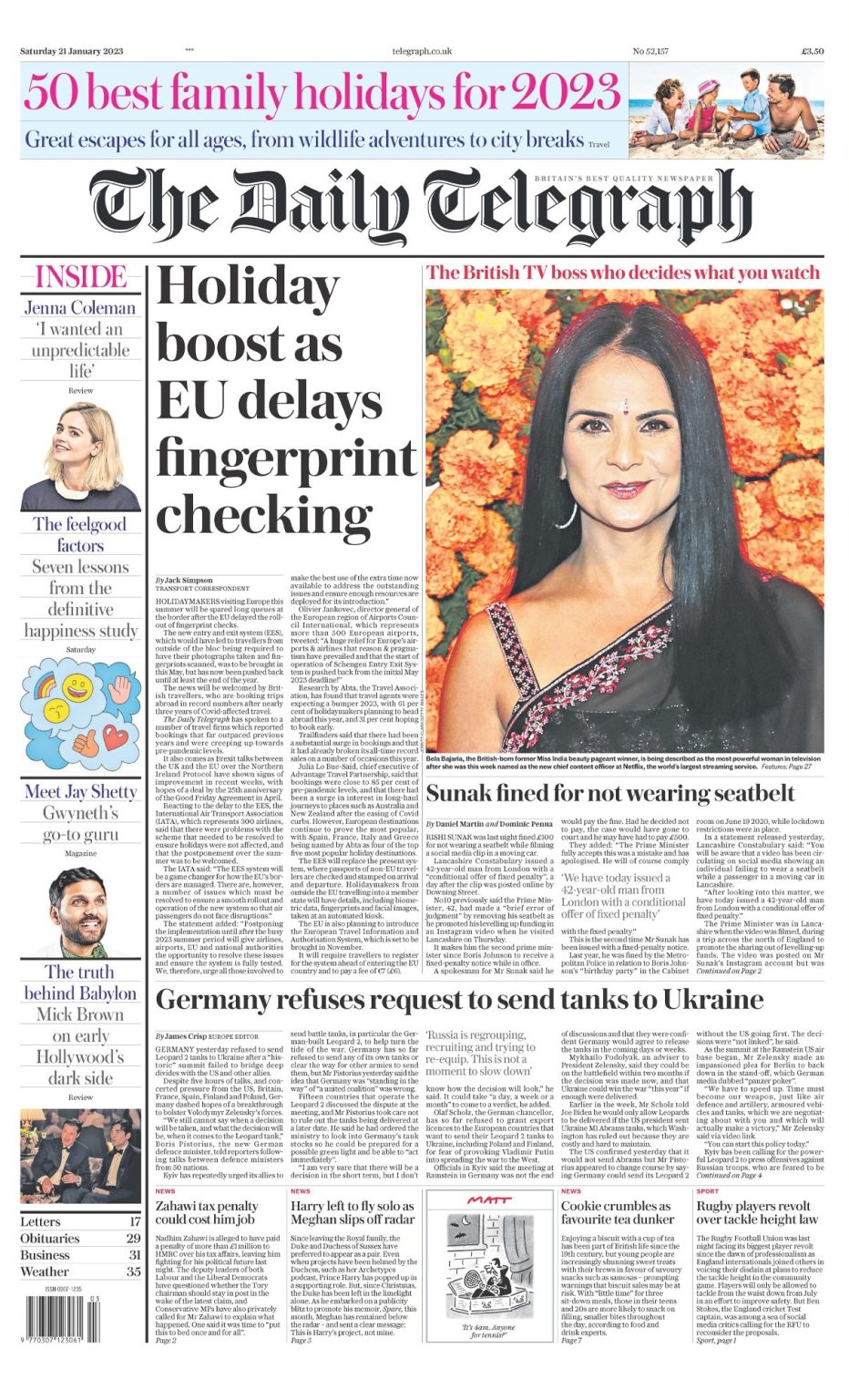 Daily Telegraph Front Page 21st of January 2023 - Tomorrow's Papers Today!