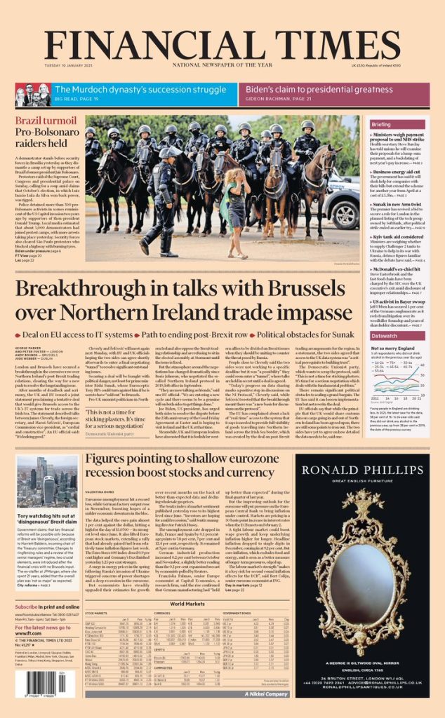 Financial Times Front Page 10th of January 2023 - Tomorrow's Papers Today!