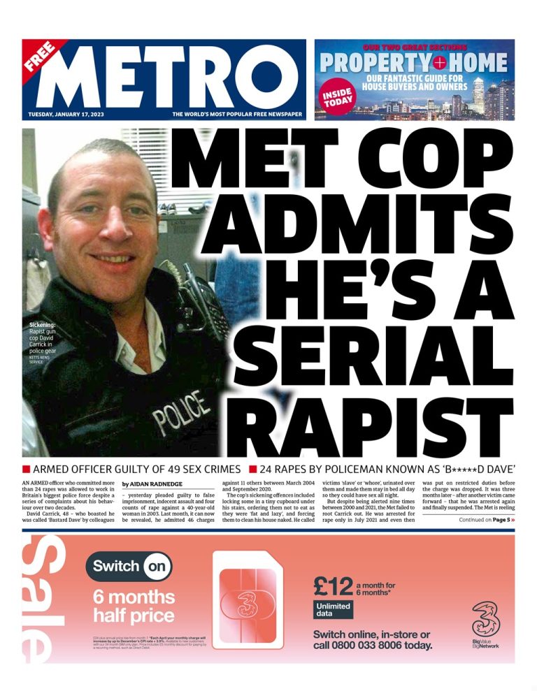 Metro Front Page 17th of January 2023 - Tomorrow's Papers Today!