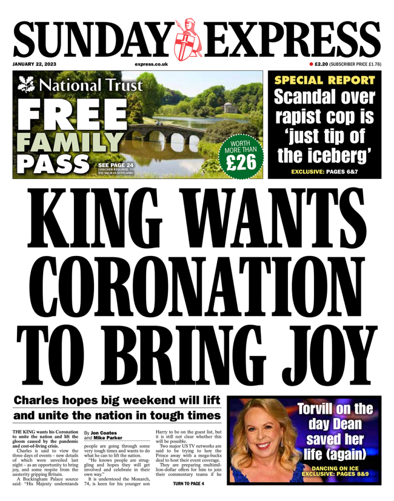 Sunday Express Front Page 22nd of January 2023 - Tomorrow's Papers Today!