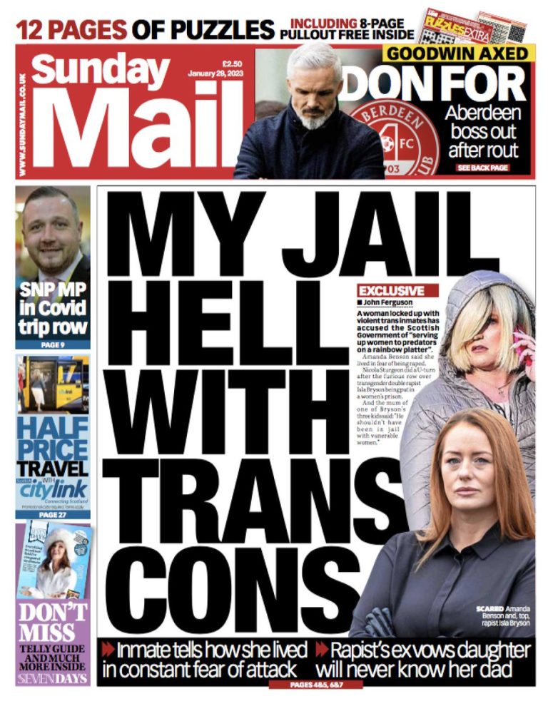 Sunday Mail Front Page 29th of January 2023 - Tomorrow's Papers Today!