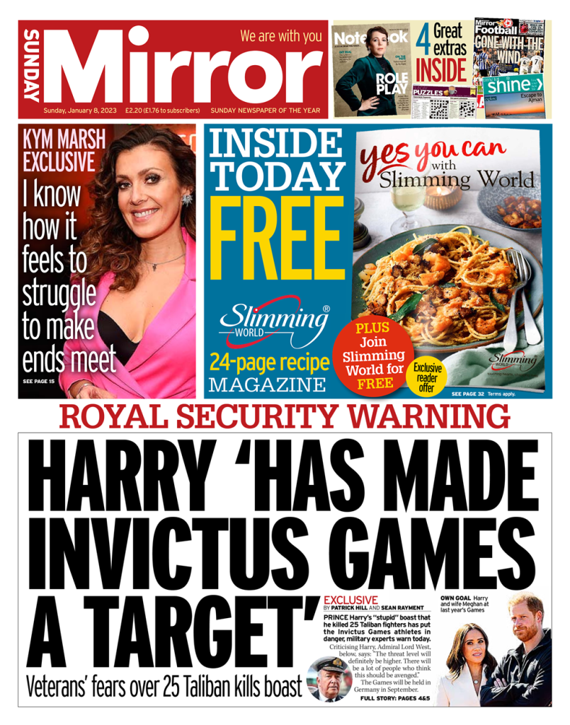 Sunday Mirror Front Page 8th of January 2023 - Tomorrow's Papers Today!