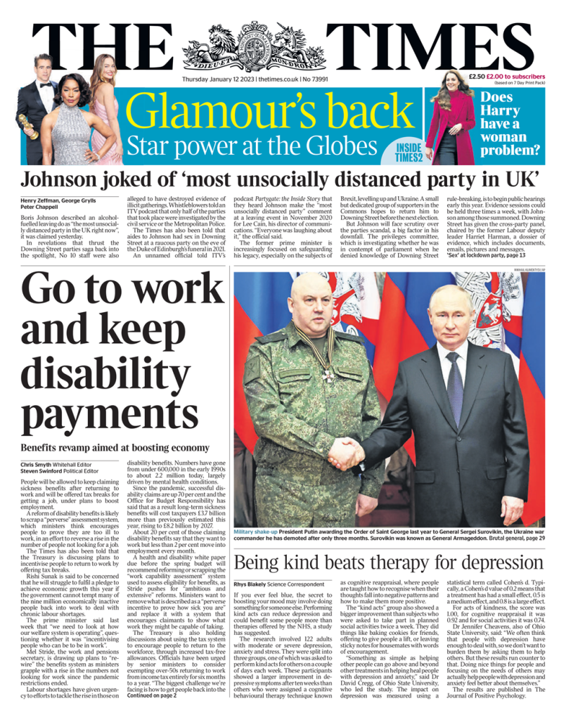 Times Front Page 12th of January 2023 - Tomorrow's Papers Today!