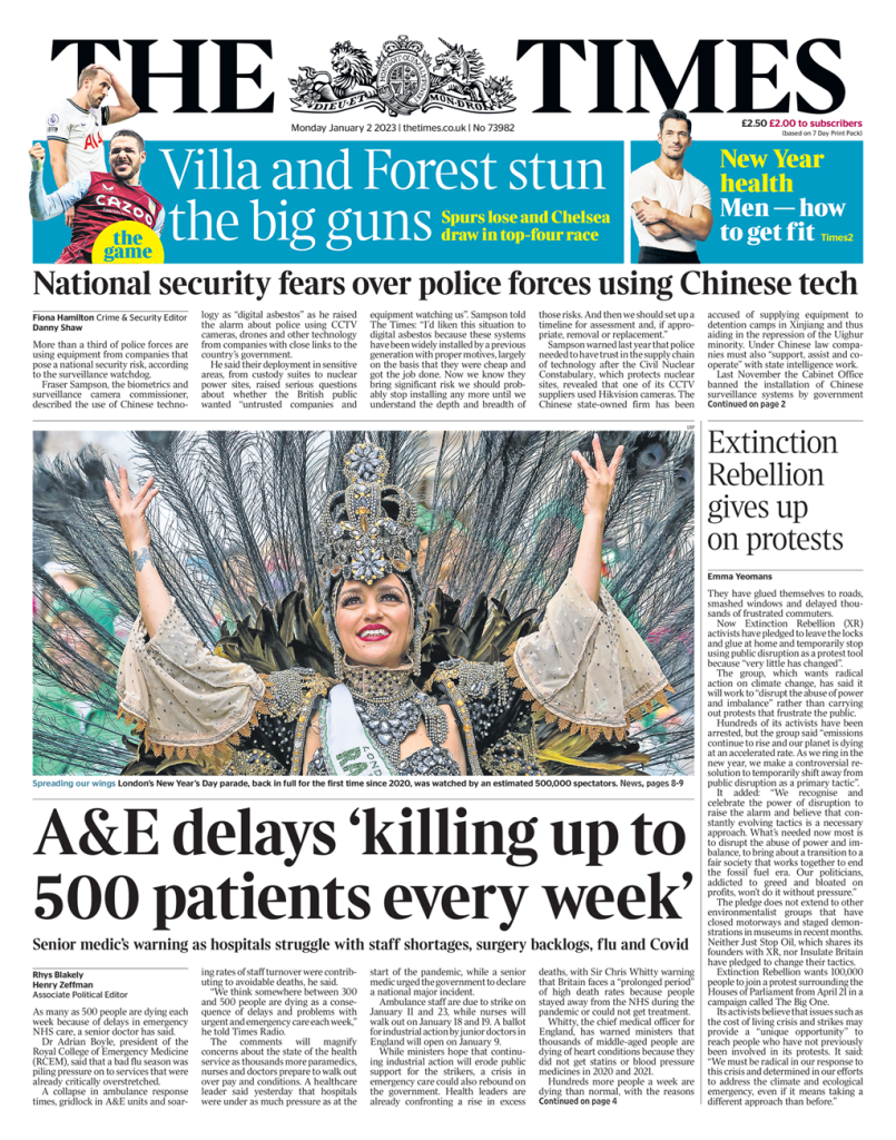 Times Front Page 2nd of January 2023 - Tomorrow's Papers Today!