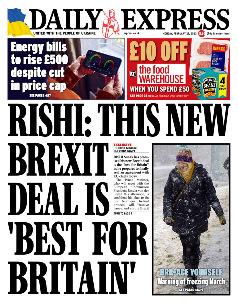 Daily Express Front Page 27th of February 2023 - Tomorrow's Papers Today!
