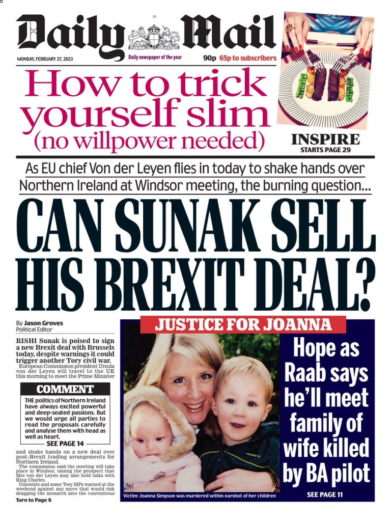 Daily Mail Front Page 27th of February 2023 - Tomorrow's Papers Today!
