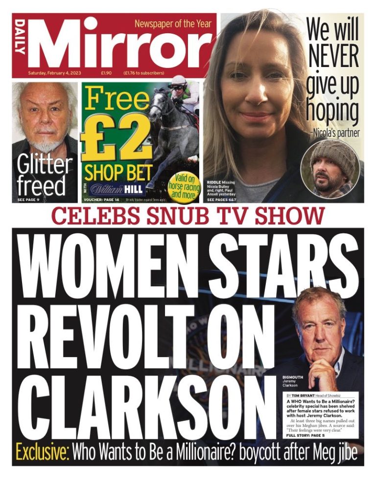 Daily Mirror Front Page 4th of February 2023 - Tomorrow's Papers Today!