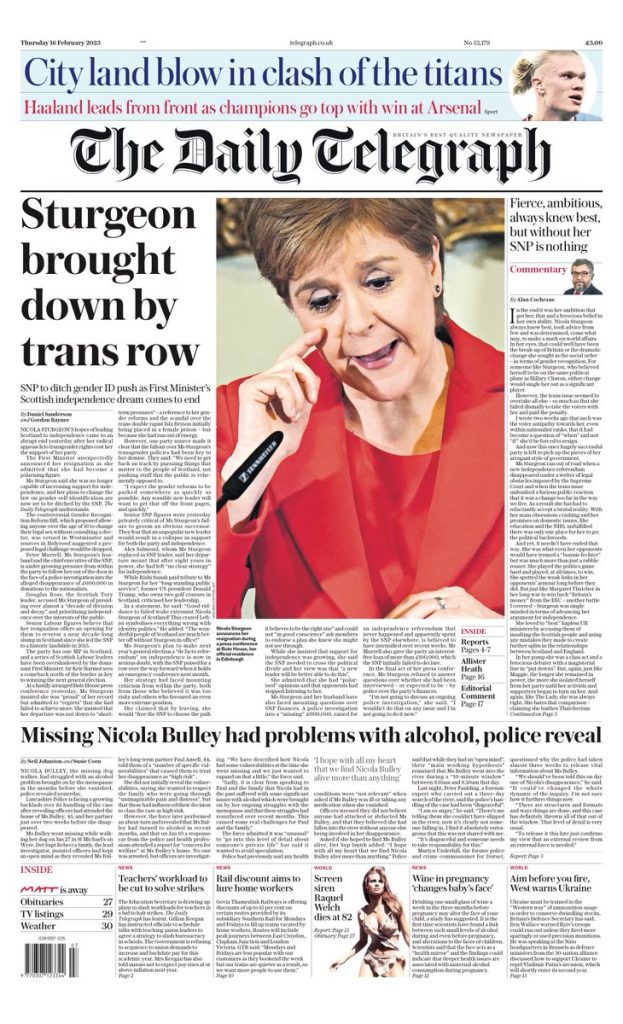 Daily Telegraph Front Page 16th of February 2023 - Tomorrow's Papers Today!