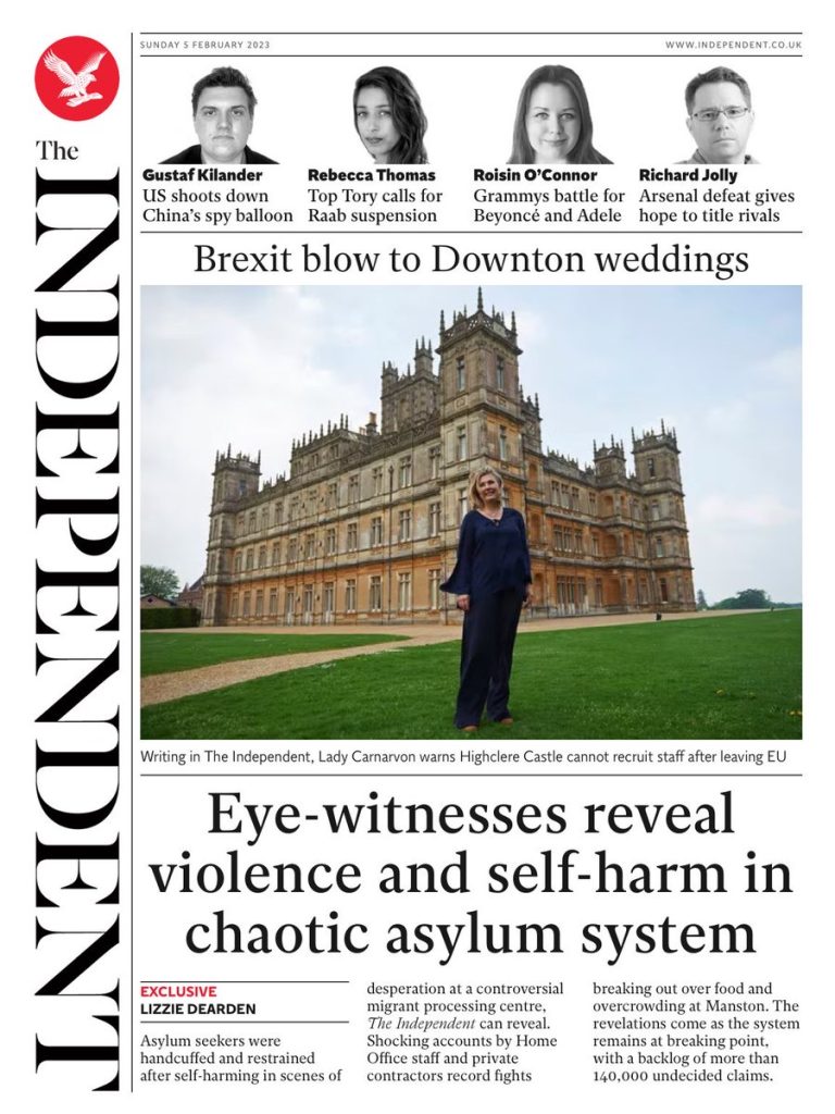 Independent on Sunday Front Page 5th of February 2023 - Tomorrow's ...