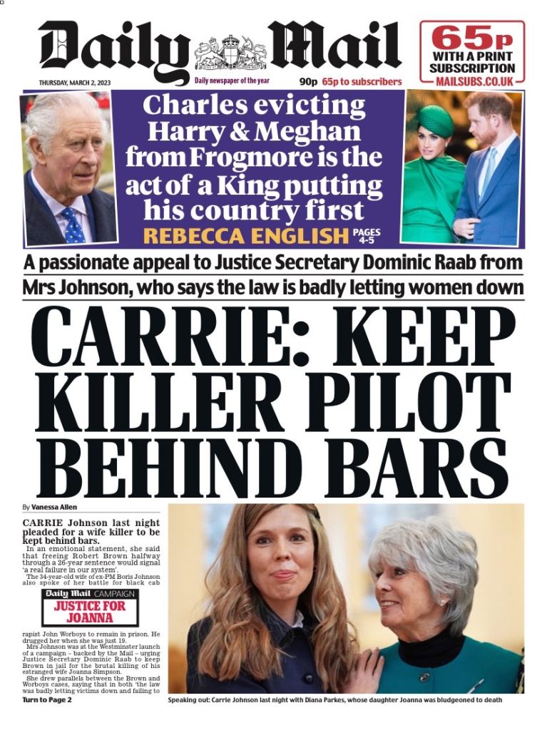 Daily Mail Front Page 2nd of March 2023 - Tomorrow's Papers Today!