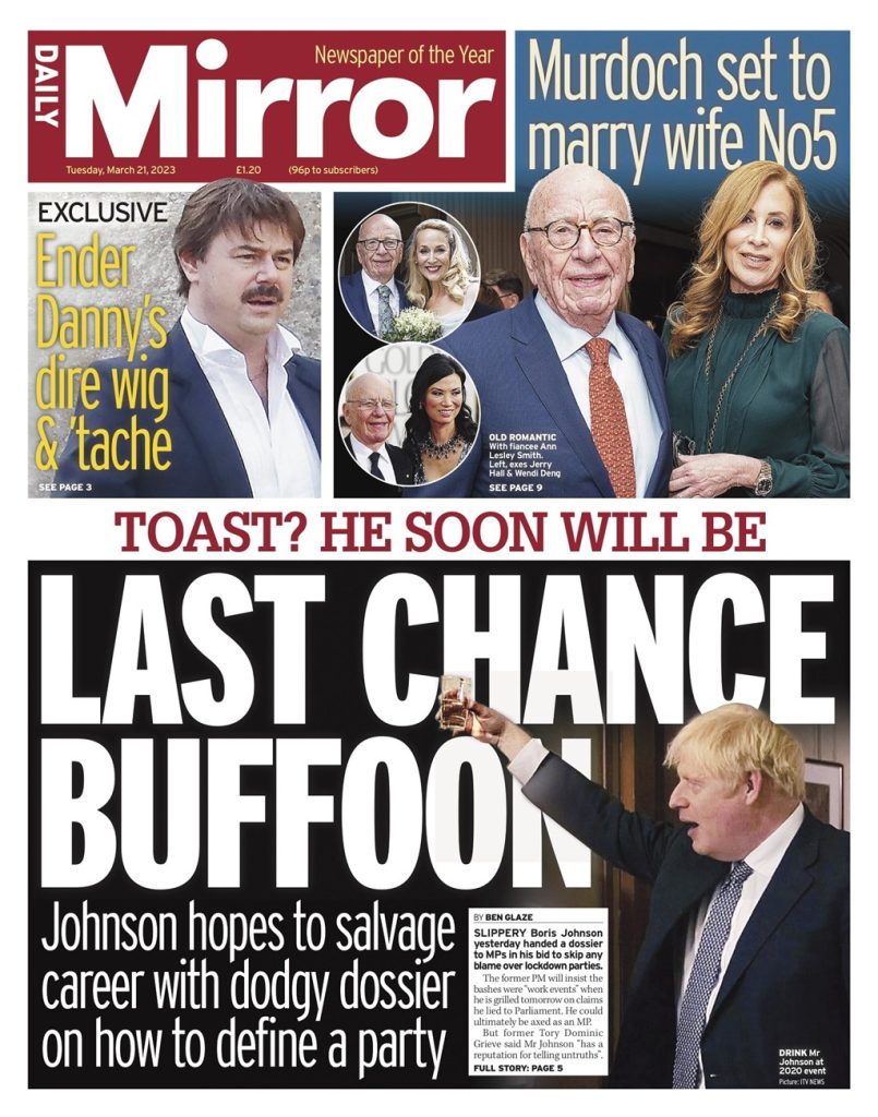 Daily Mirror Front Page 21st of March 2023 - Tomorrow's Papers Today!