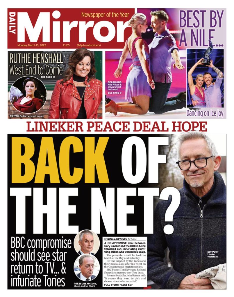 Daily Mirror Front Page 13th of March 2023 - Tomorrow's Papers Today!