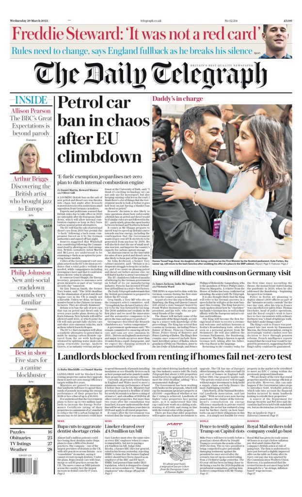 Daily Telegraph Front Page 29th of March 2023 - Tomorrow's Papers Today!