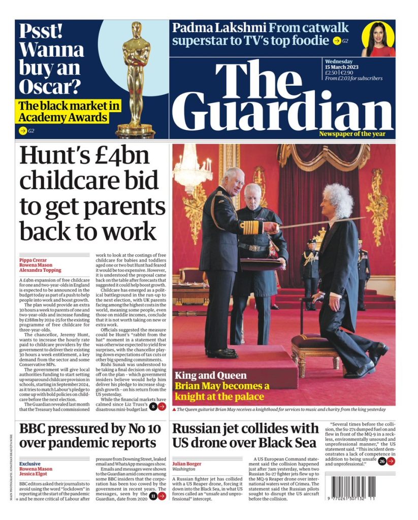 Guardian Front Page 15th of March 2023 - Tomorrow's Papers Today!