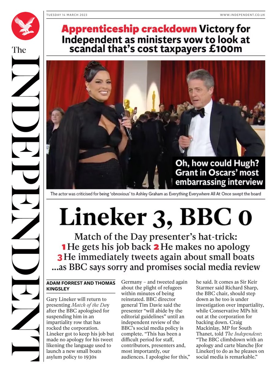 Independent Front Page 14th of March 2023 - Tomorrow's Papers Today!