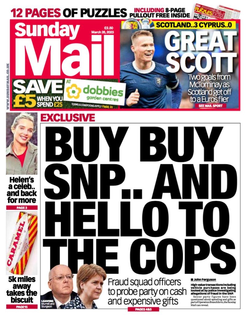 Sunday Mail Front Page 26th of March 2023 - Tomorrow's Papers Today!