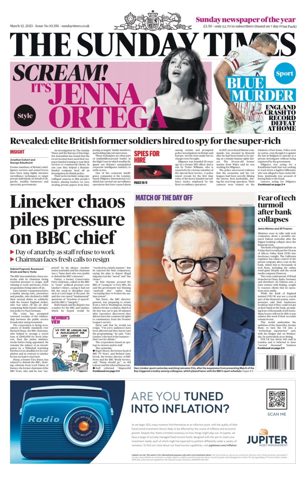 Sunday Times Front Page 12th of March 2023 - Tomorrow's Papers Today!