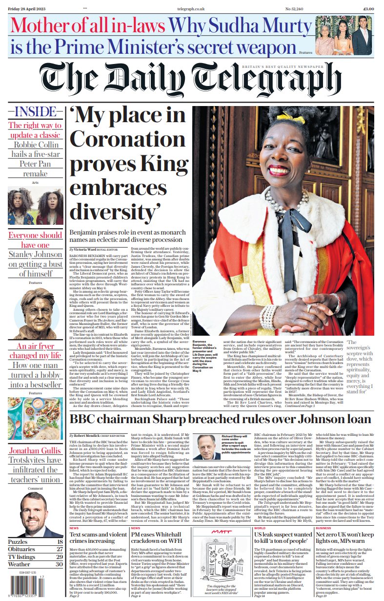 Daily Telegraph Front Page 28th of April 2023 - Tomorrow's Papers Today!