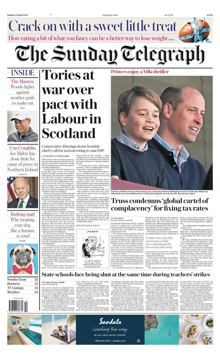 Sunday Telegraph Front Page 9th of April 2023 - Tomorrow's Papers Today!