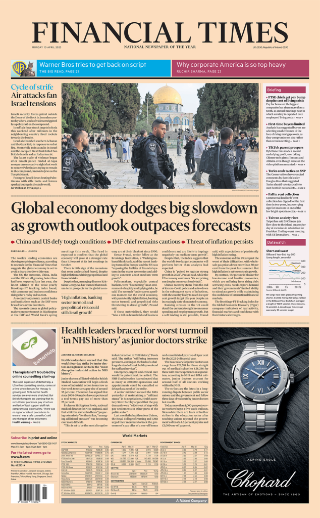 Financial Times Front Page 10th of April 2023 - Tomorrow's Papers Today!