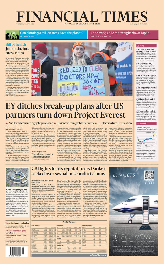 Financial Times Front Page 12th of April 2023 - Tomorrow's Papers Today!