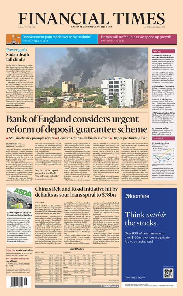 Financial Times Front Page 17th of April 2023 - Tomorrow's Papers Today!