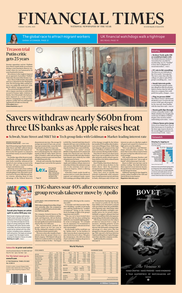 Financial Times Front Page 18th of April 2023 - Tomorrow's Papers Today!