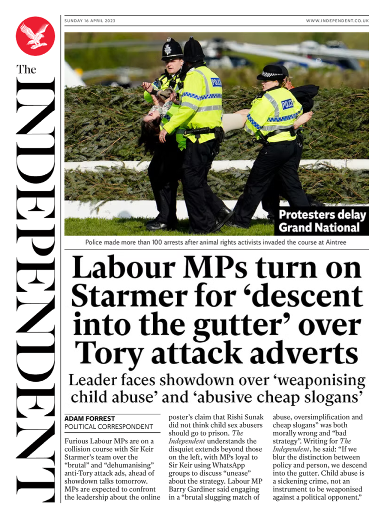 Independent Front Page 16th of April 2023 - Tomorrow's Papers Today!