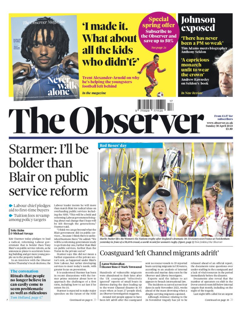 Observer Front Page 30th of April 2023 - Tomorrow's Papers Today!