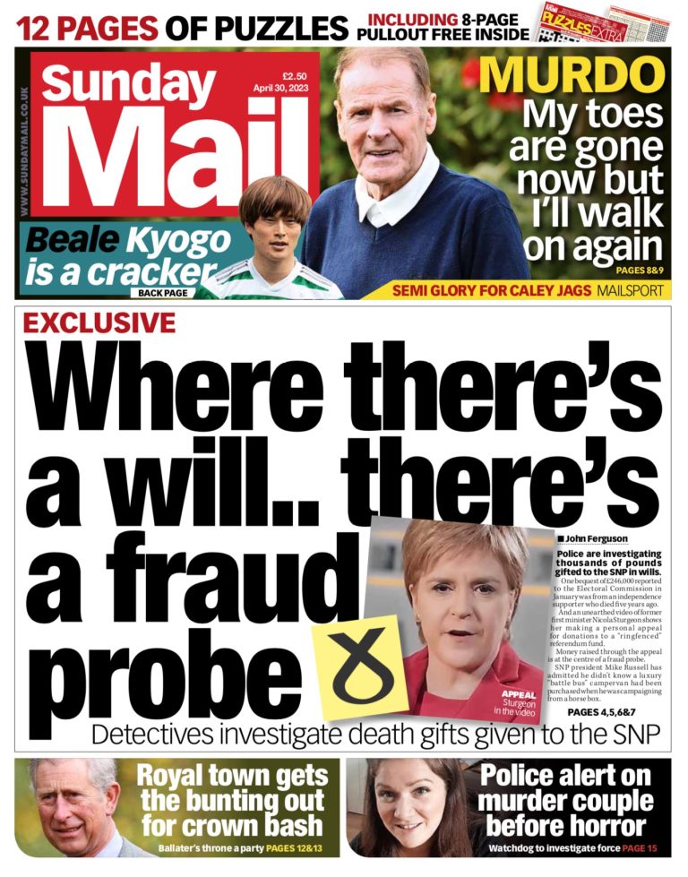 Sunday Mail Front Page 30th of April 2023 - Tomorrow's Papers Today!