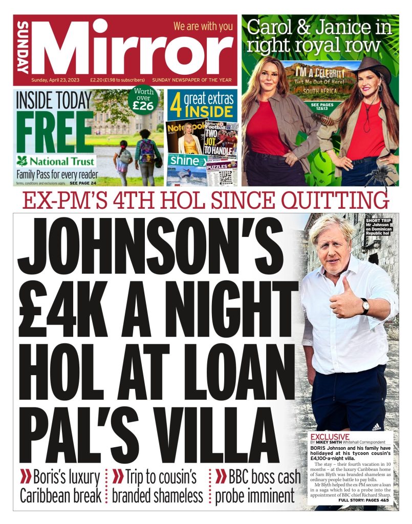 Sunday Mirror Front Page 23rd of April 2023 - Tomorrow's Papers Today!
