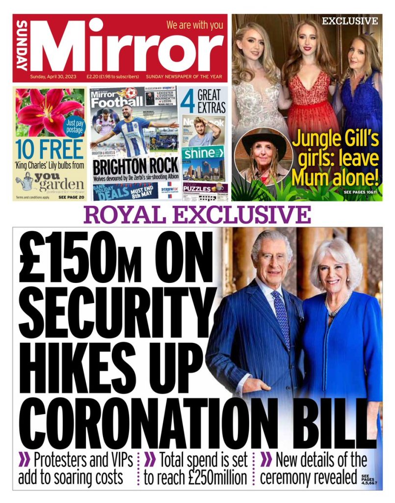 Sunday Mirror Front Page 30th of April 2023 - Tomorrow's Papers Today!