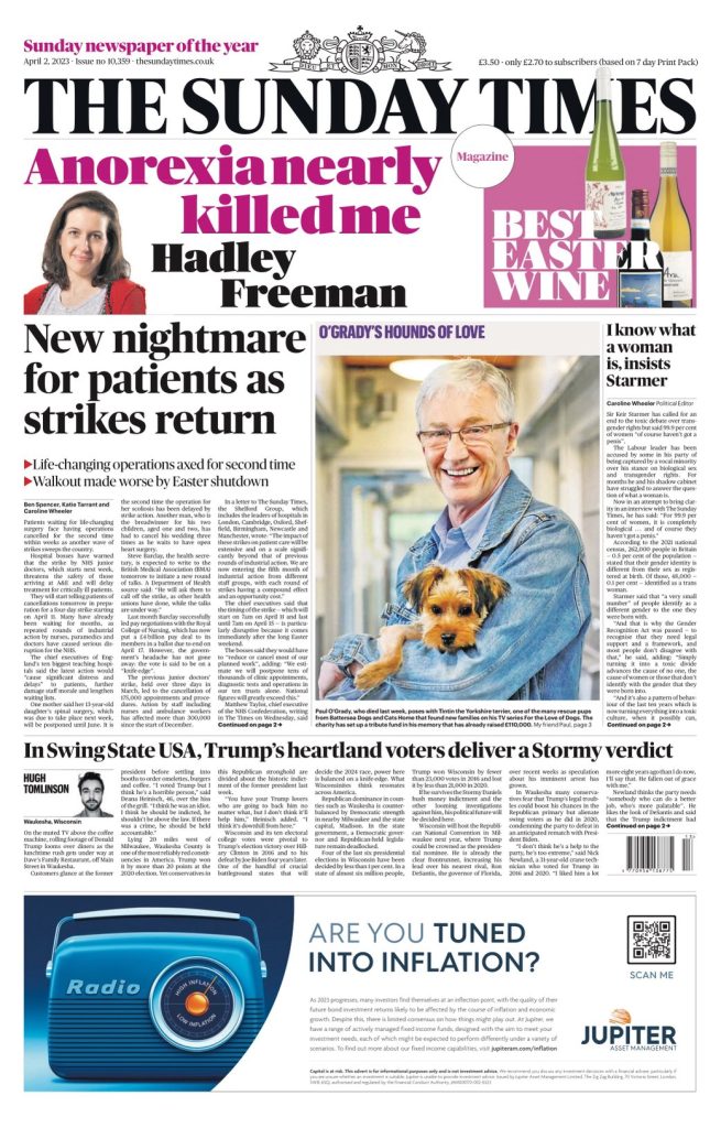 Sunday Times Front Page 2nd of April 2023 - Tomorrow's Papers Today!