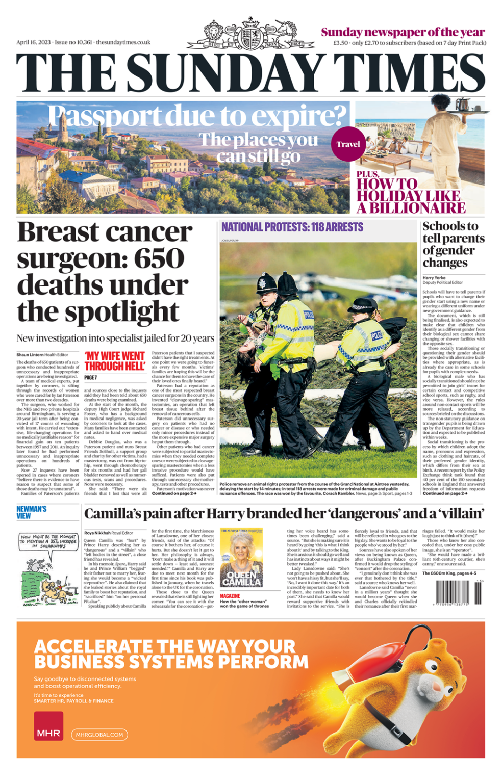 Sunday Times Front Page 16th of April 2023 - Tomorrow's Papers Today!
