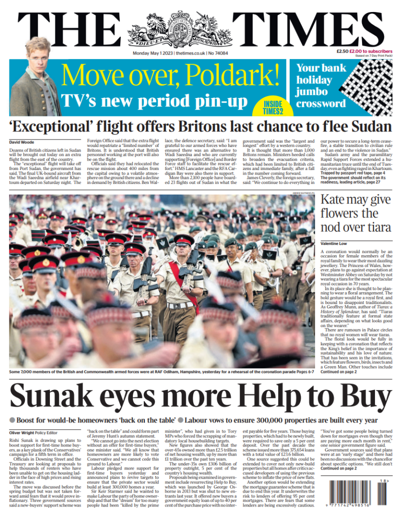 Times Front Page 1st of May 2023 - Tomorrow's Papers Today!