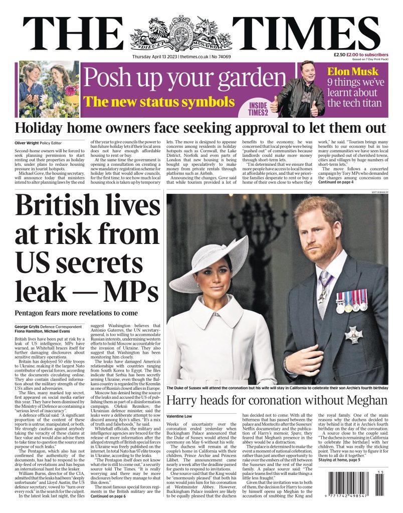 Times Front Page 13th of April 2023 - Tomorrow's Papers Today!