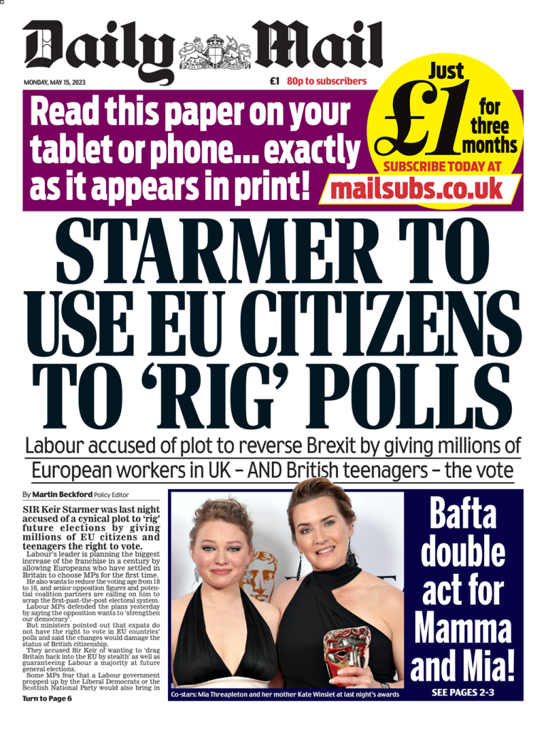 Daily Mail Front Page 15th of May 2023 - Tomorrow's Papers Today!