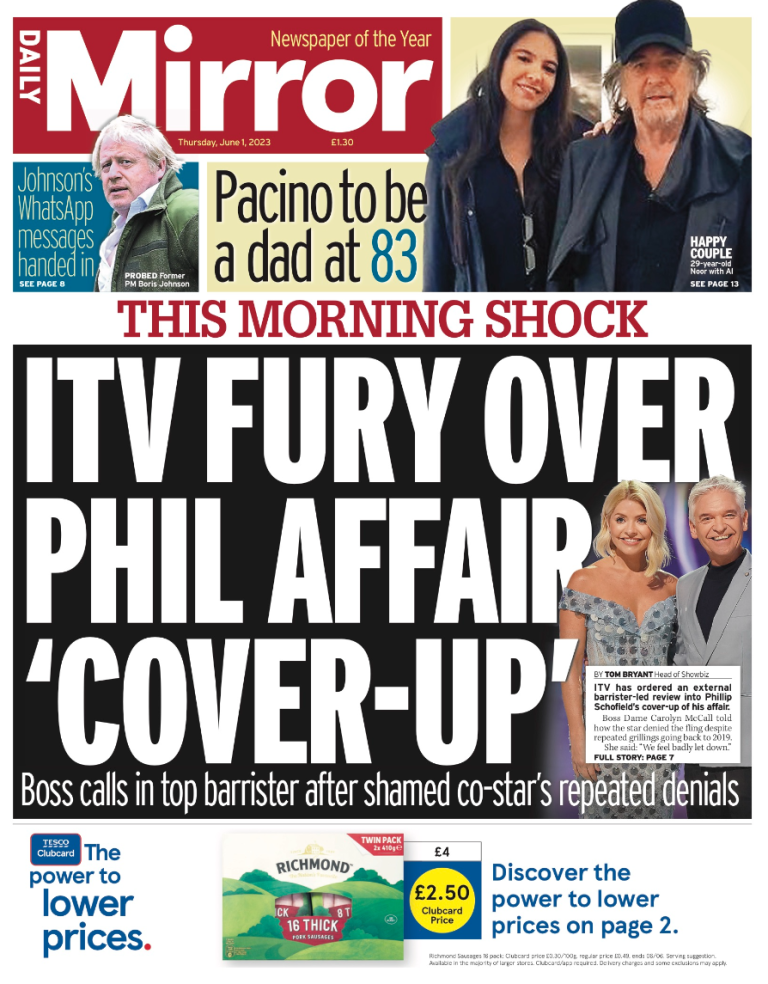 Daily Mirror Front Page 1st of June 2023 - Tomorrow's Papers Today!
