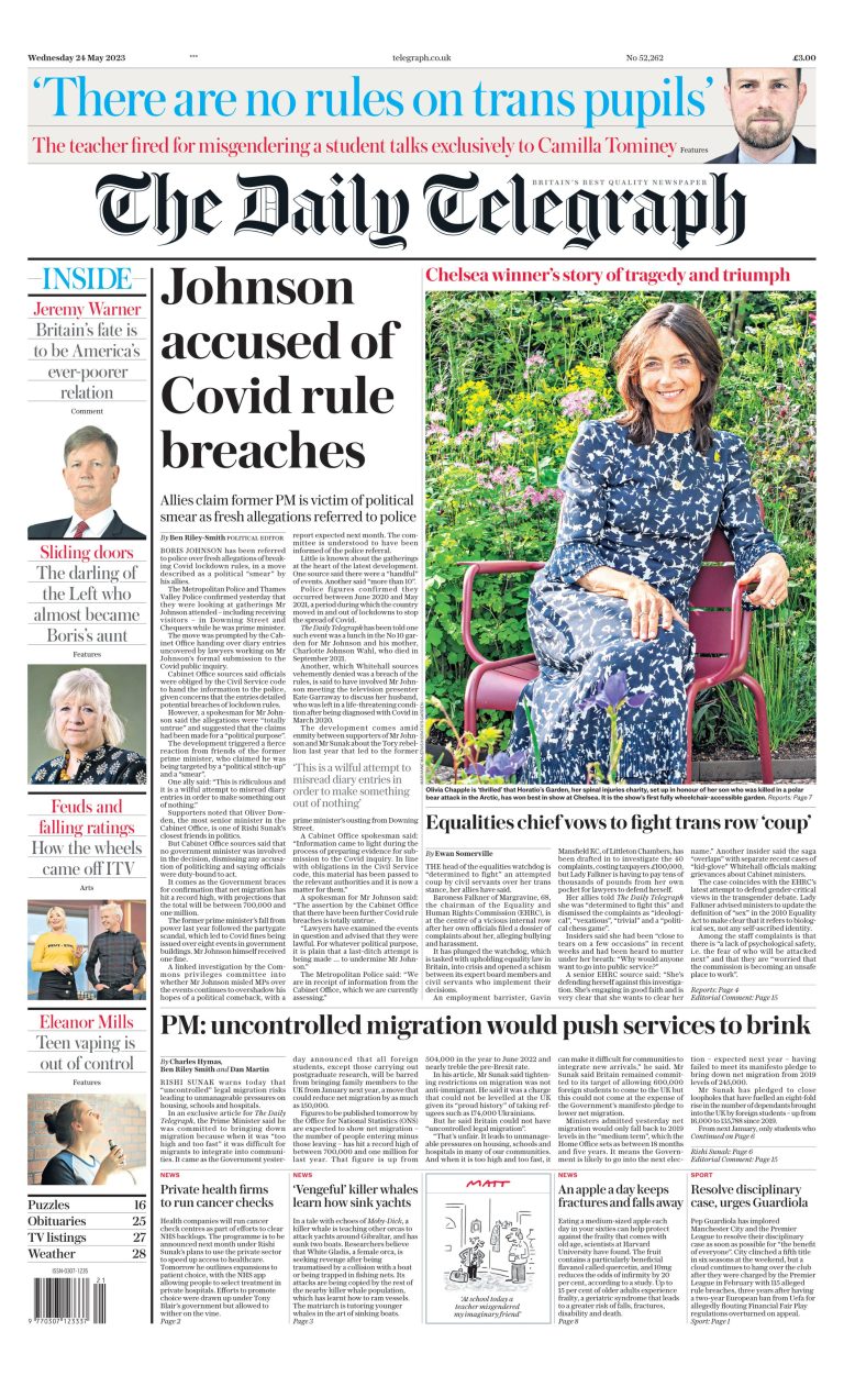 Daily Telegraph Front Page 24th of May 2023 - Tomorrow's Papers Today!