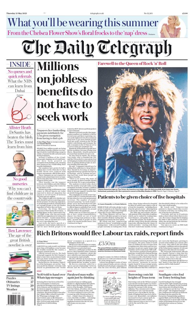 Daily Telegraph Front Page 25th of May 2023 - Tomorrow's Papers Today!